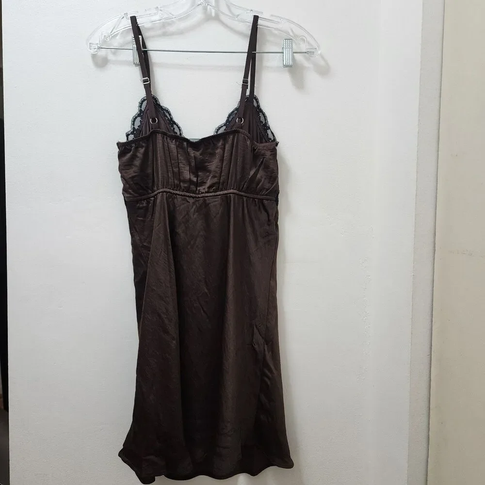 wild fable | Dresses | Chocolate Brown Satin Babydoll Lace Trim Slip ...